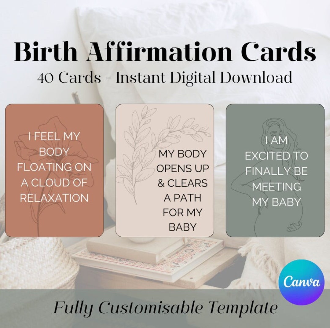 40 Birth Affirmation Printable Cards, Positive Birthing Cards, Birthing ...