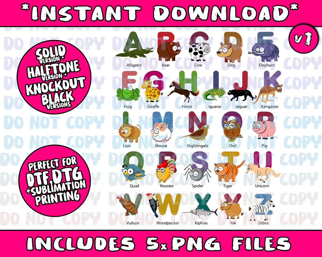 ABC Animals Identification A-Z Types of Zoo Animals Alphabet Png Bundle ...
