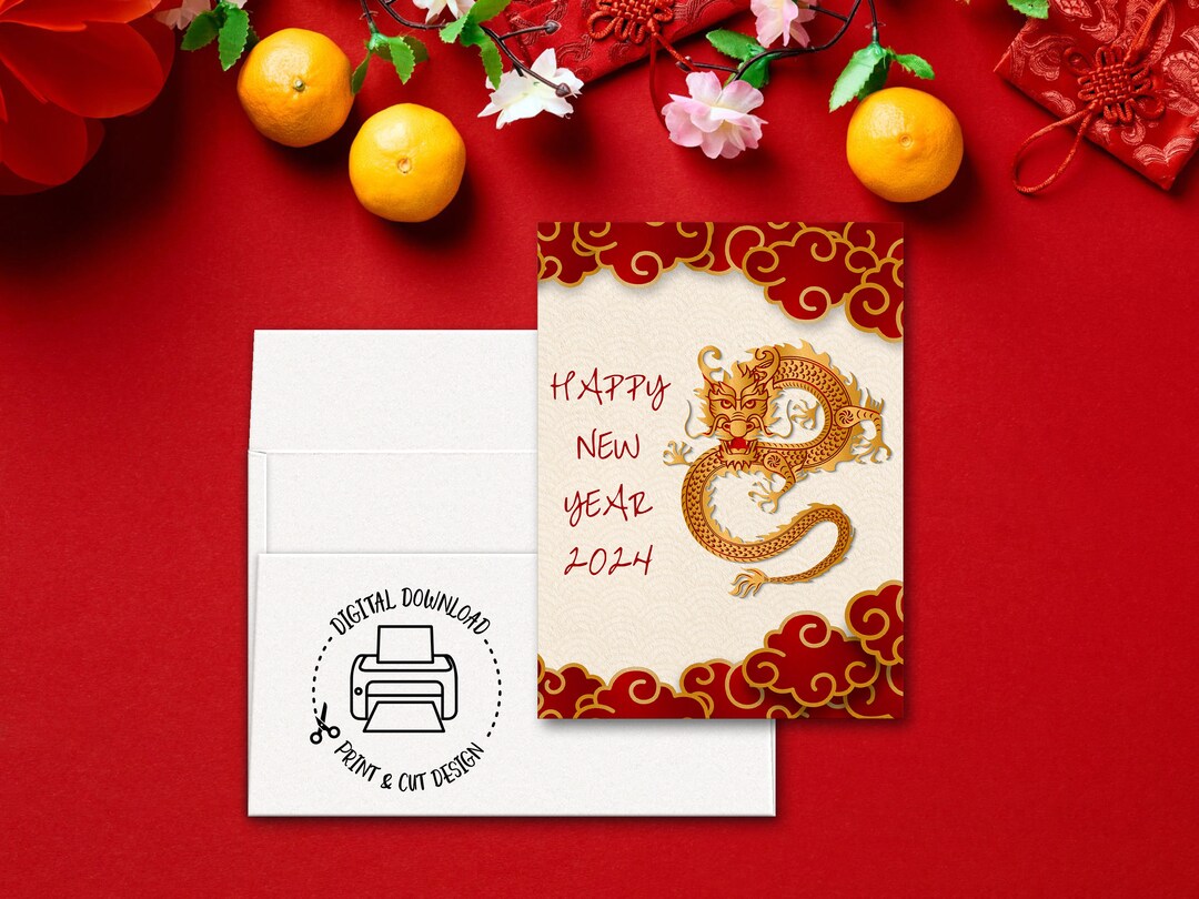 Chinese New Year Greeting Card, Happy New Year, Year of the Dragon ...