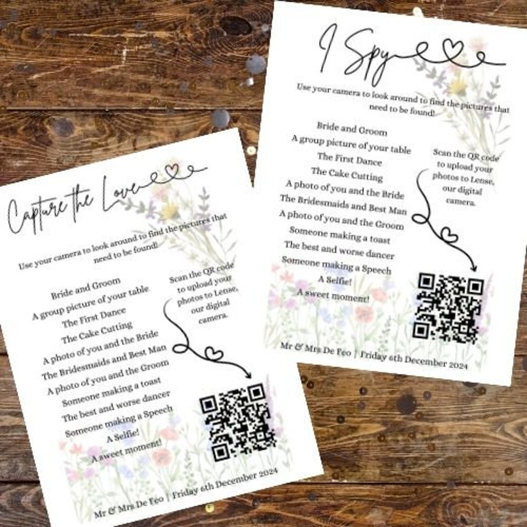 Wildflower Design I Spy Cards Capture the Love Wedding Activity Sign QR ...