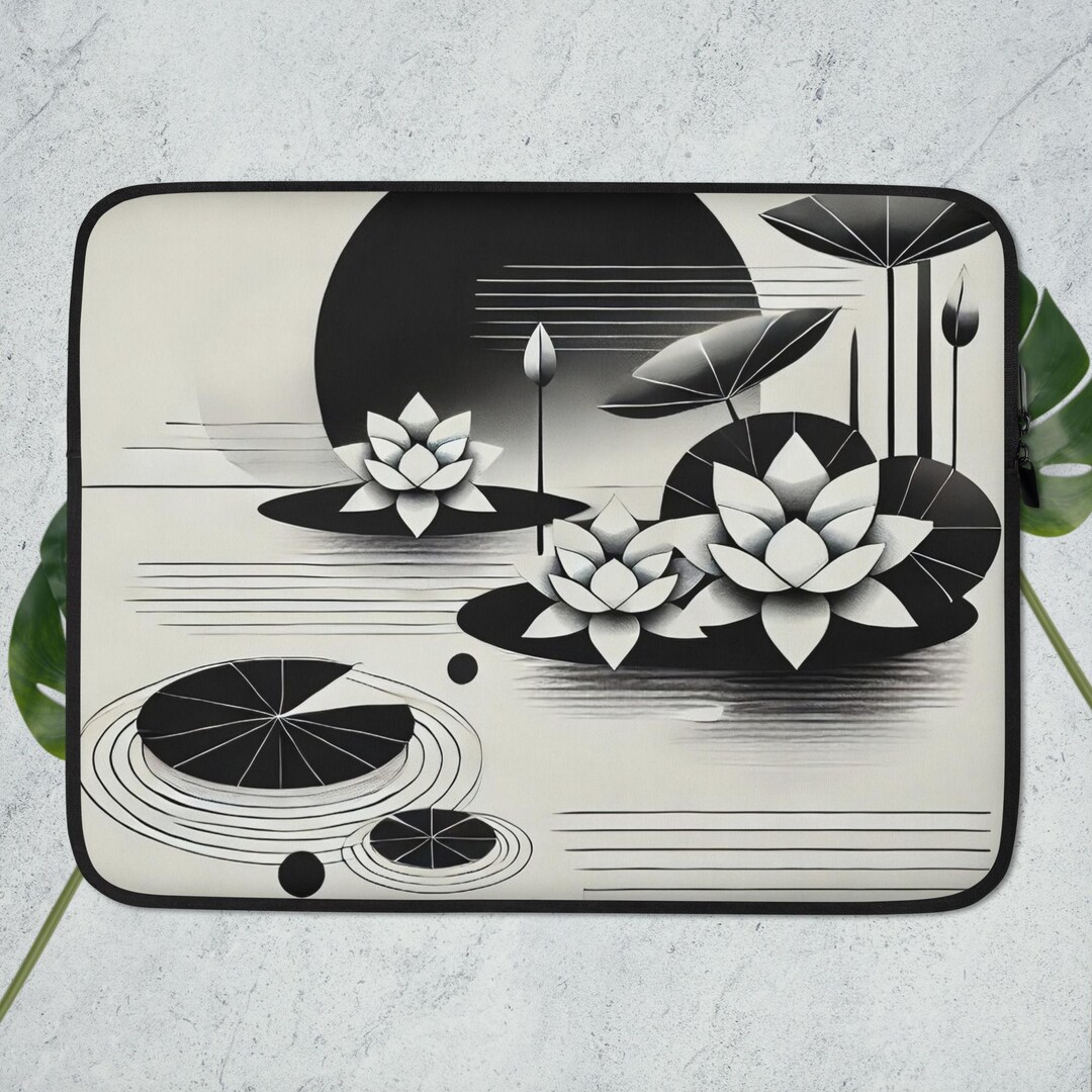 Modern Minimalist Black and White Lotus Laptop Sleeve - Stylish and ...