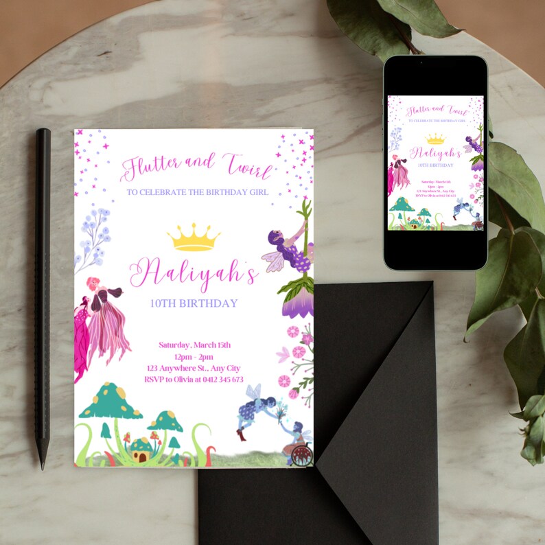 Editable Fairy Birthday Party Invitation, Magical Fairy Theme, Pink and ...