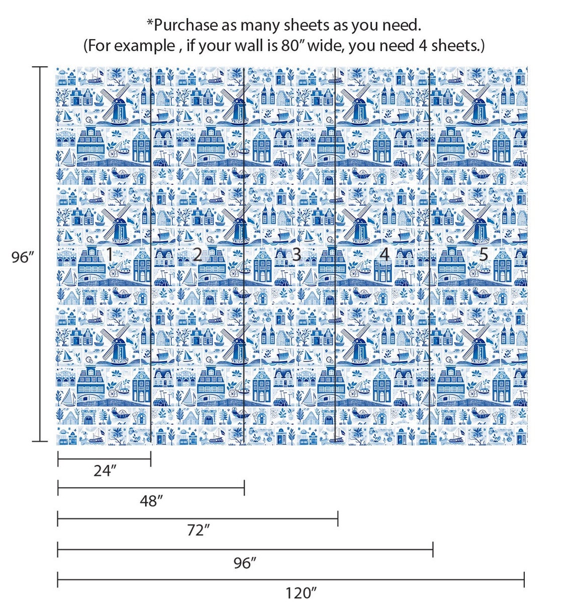 Dutch Delft Blue Wallpaper Vinyl Peel Stick / Unpasted Removable ...