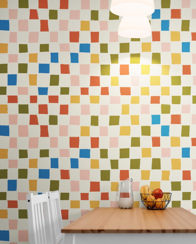 Retro Checkered Peel & Stick Wallpaper Removable, Funky Geometric ...