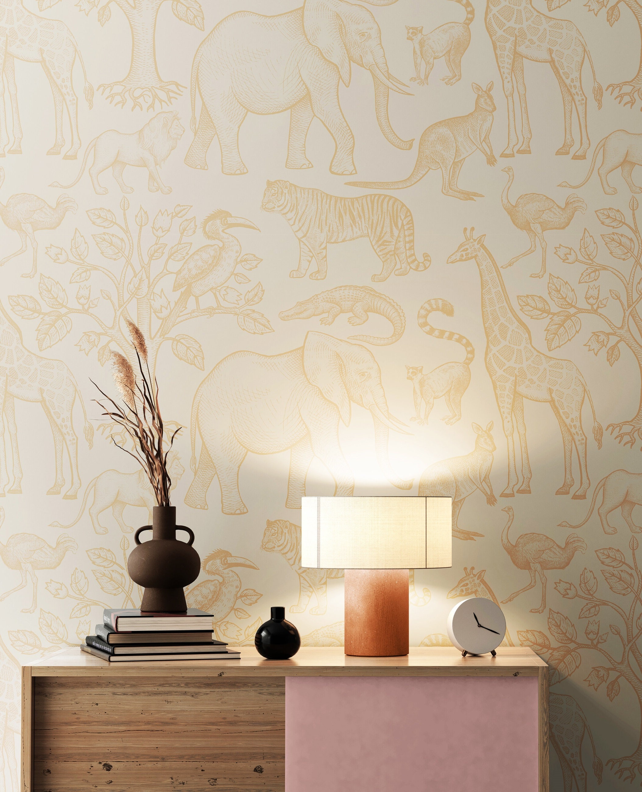 Animal Beige Wallpaper Nursery Peel & Stick / Unpasted, Boho Jungle ...
