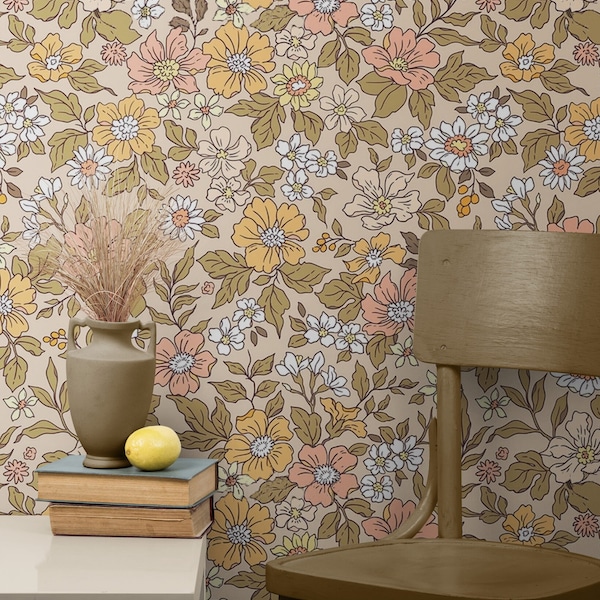Vintage Floral Wallpaper, Cottagecore Peel and Stick Wallpaper, Pre ...