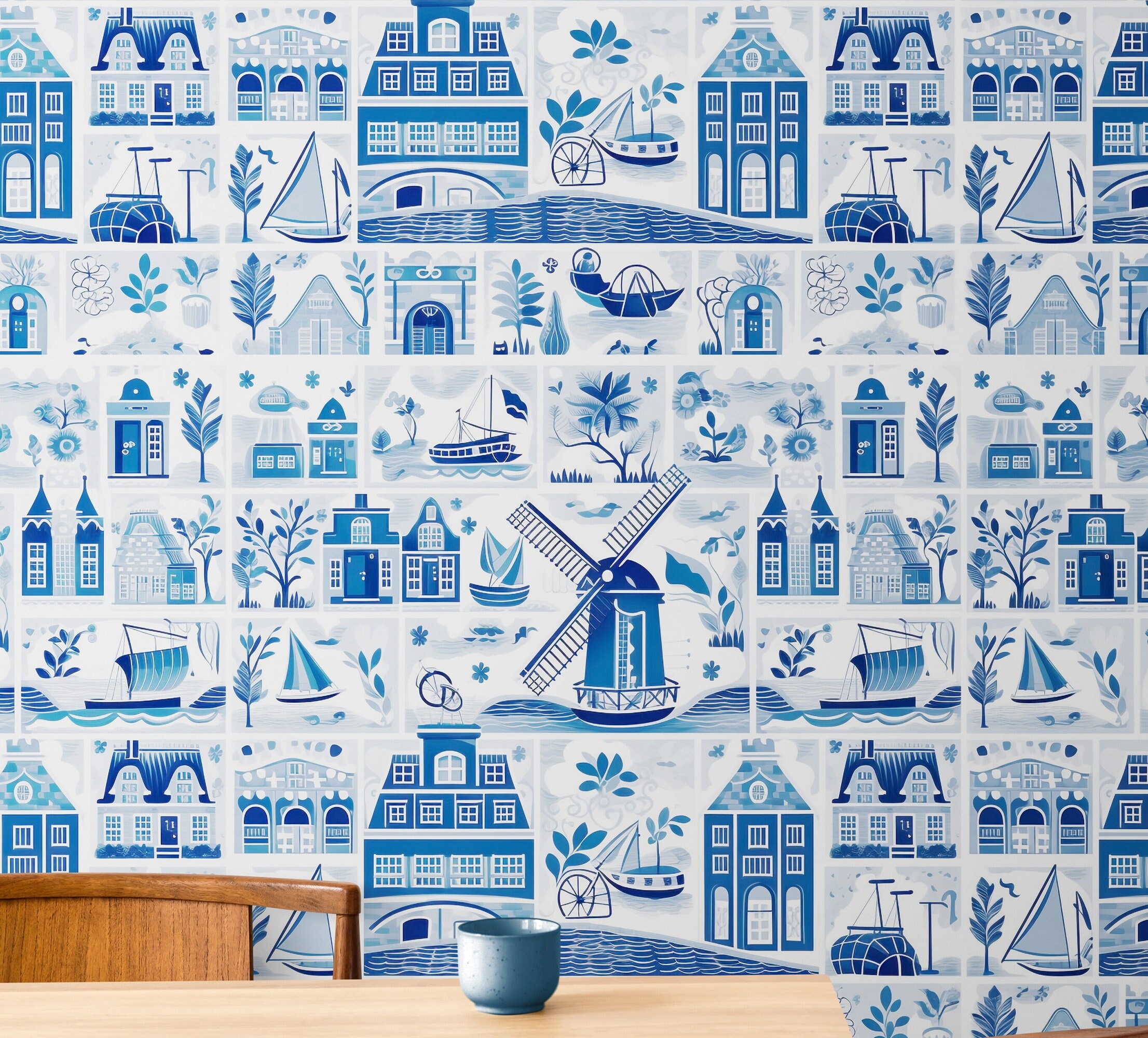 Dutch Delft Blue Wallpaper Vinyl Peel Stick / Unpasted Removable ...