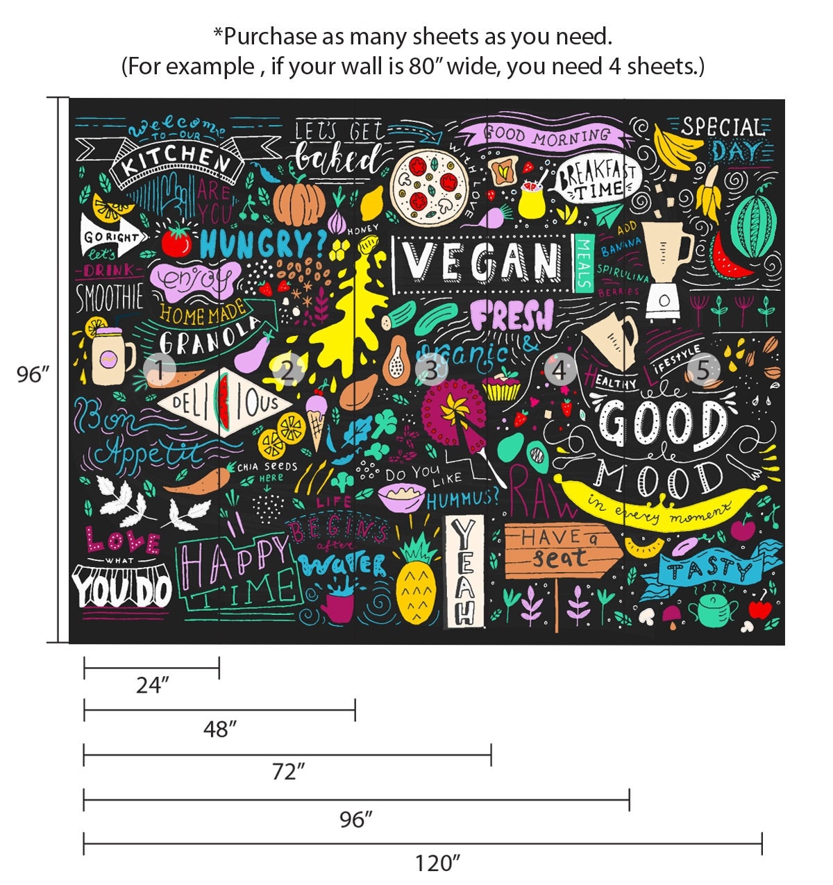 Black Kitchen Wallpaper, Vegan Food Peel & Stick Vinyl / Unpasted ...