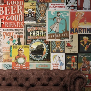 Retro Posters Wallpaper Peel Stick / Unpasted, Man Cave Wallpaper ...