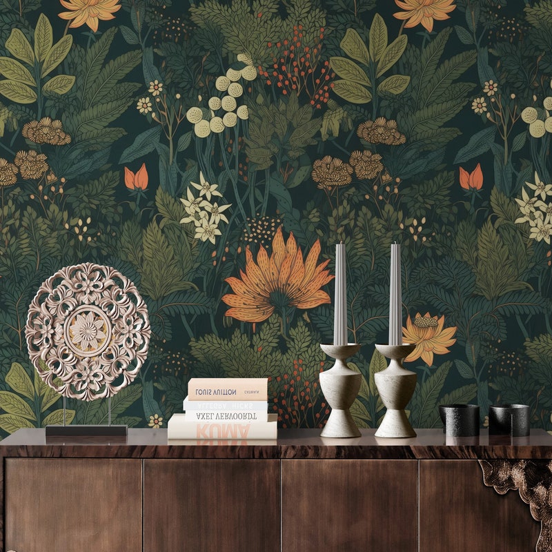 Dark Botanical Wallpaper - Etsy