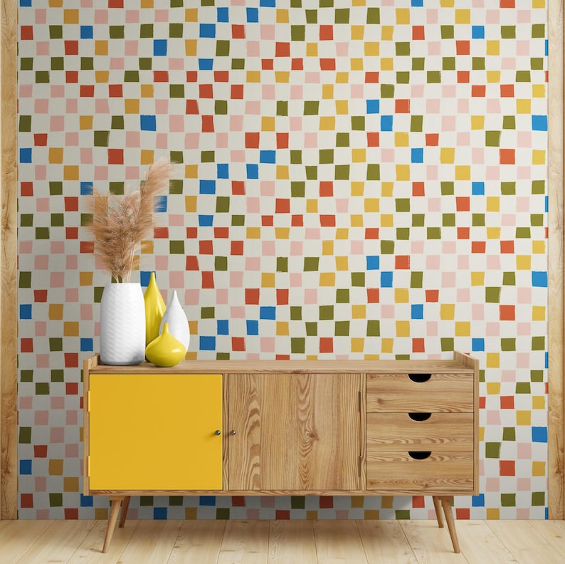Retro Checkered Peel & Stick Wallpaper Removable, Funky Geometric ...