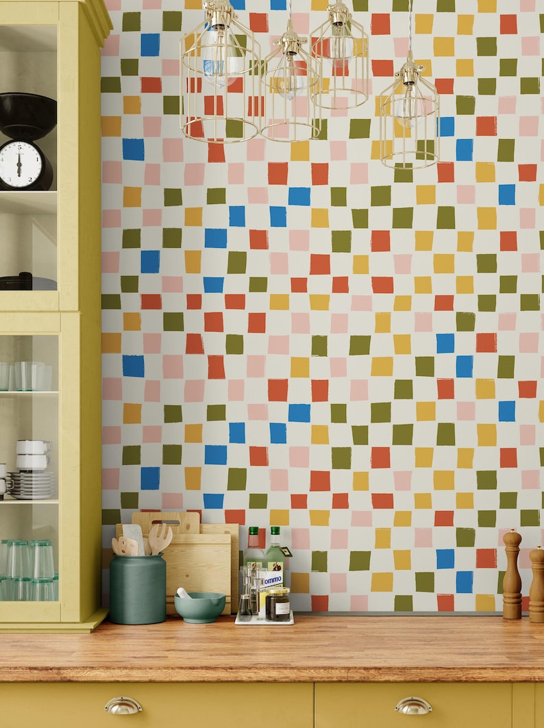 Retro Checkered Peel & Stick Wallpaper Removable, Funky Geometric ...