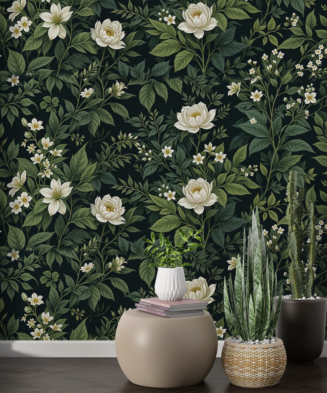 Dark Green Botanical Wallpaper Peel & Stick Removable / Unpasted ...