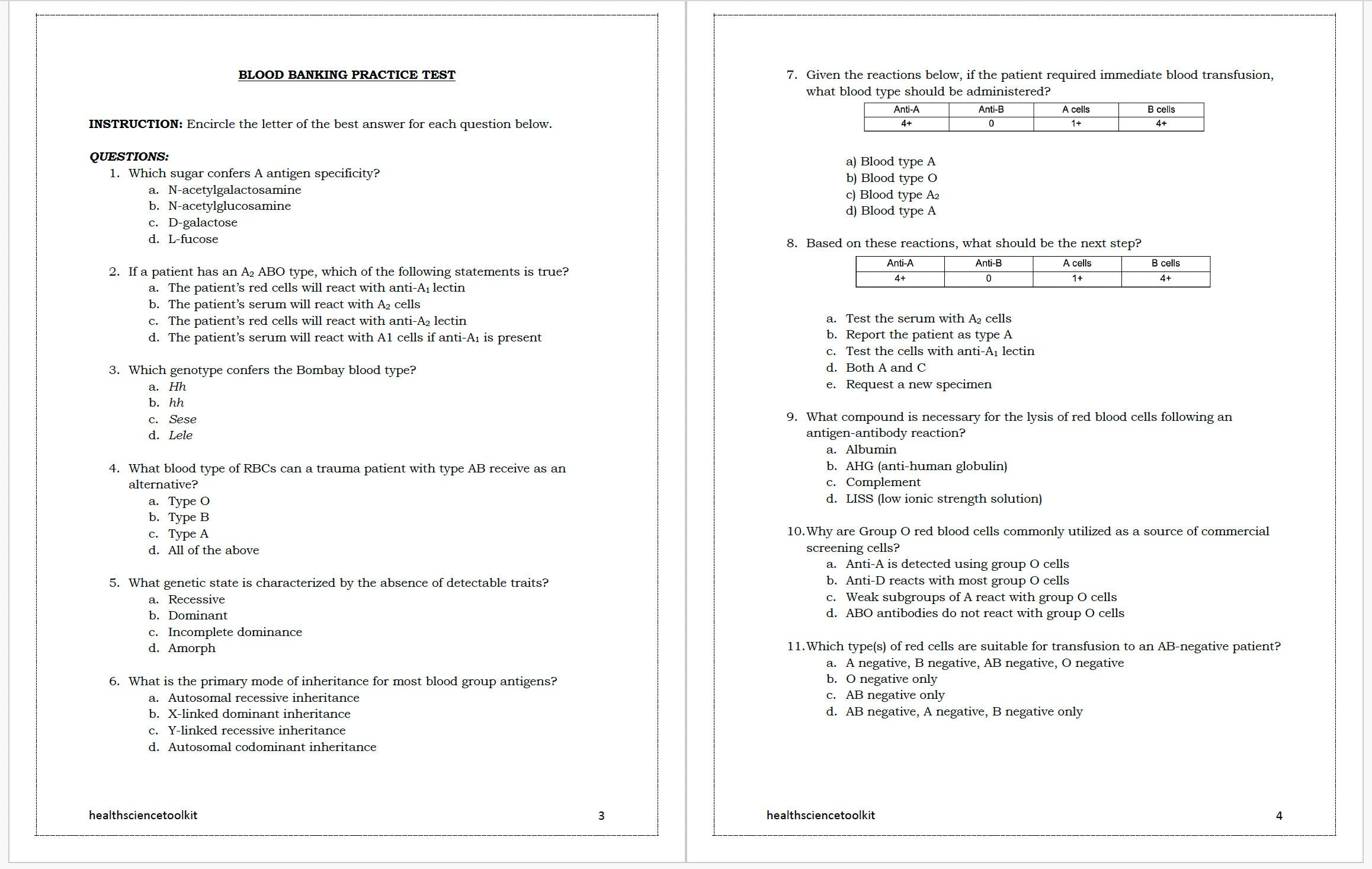 Blood Banking Reviewer - 100 Practice Questions and Answer Key for MTLE ...