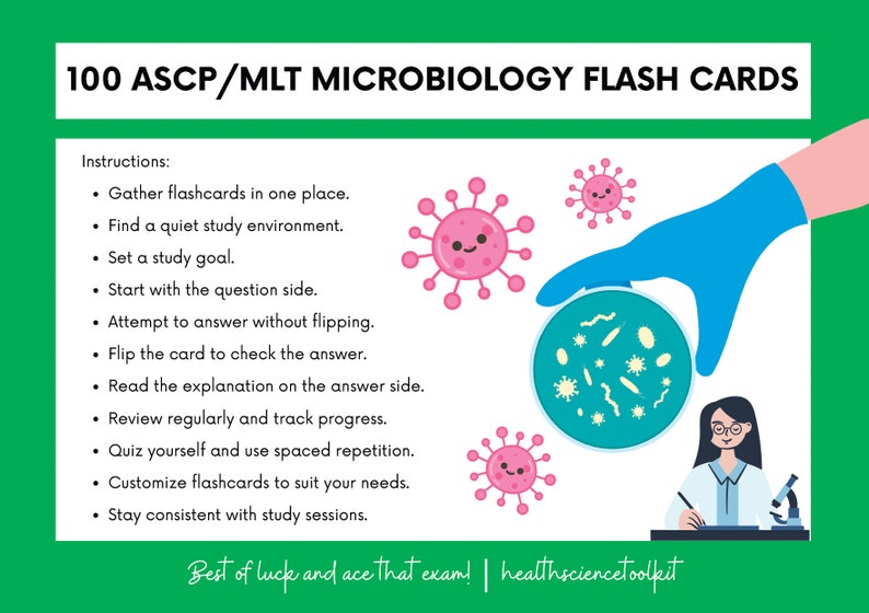 Microbiology Flashcards: 100 ASCP/MLT Exam Questions (digital Download ...