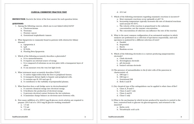 Clinical Chemistry Reviewer - 100 Practice Questions and Answer Key for ...