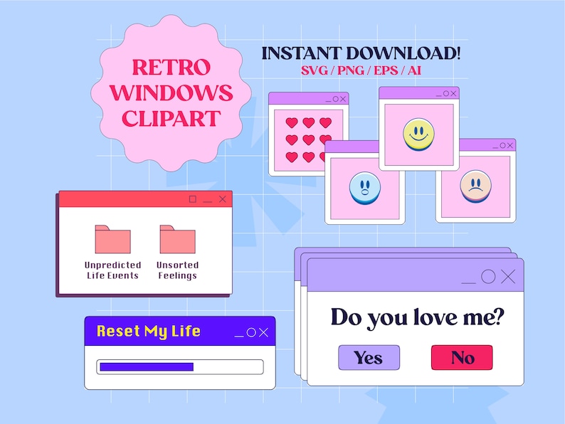 Retro Y2K Aesthetic Windows Clipart SVG Bundle - Etsy Australia