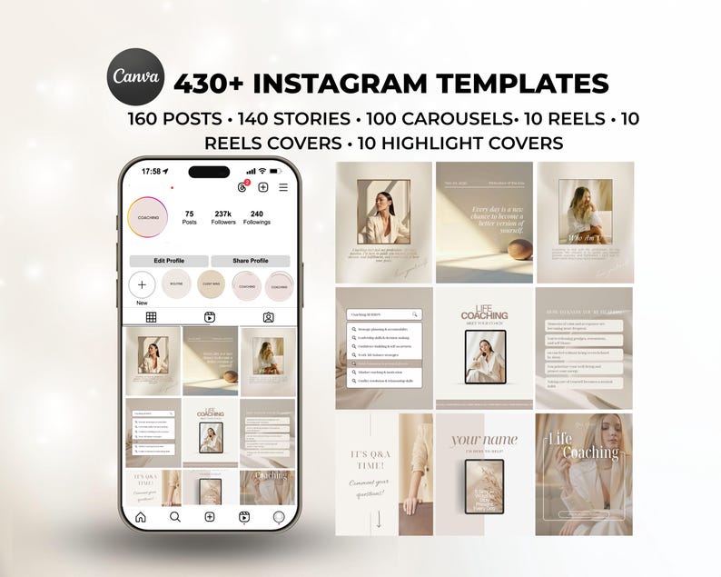 Mega Coach Instagram Templates | Canva Bundle for Coaching | Life ...