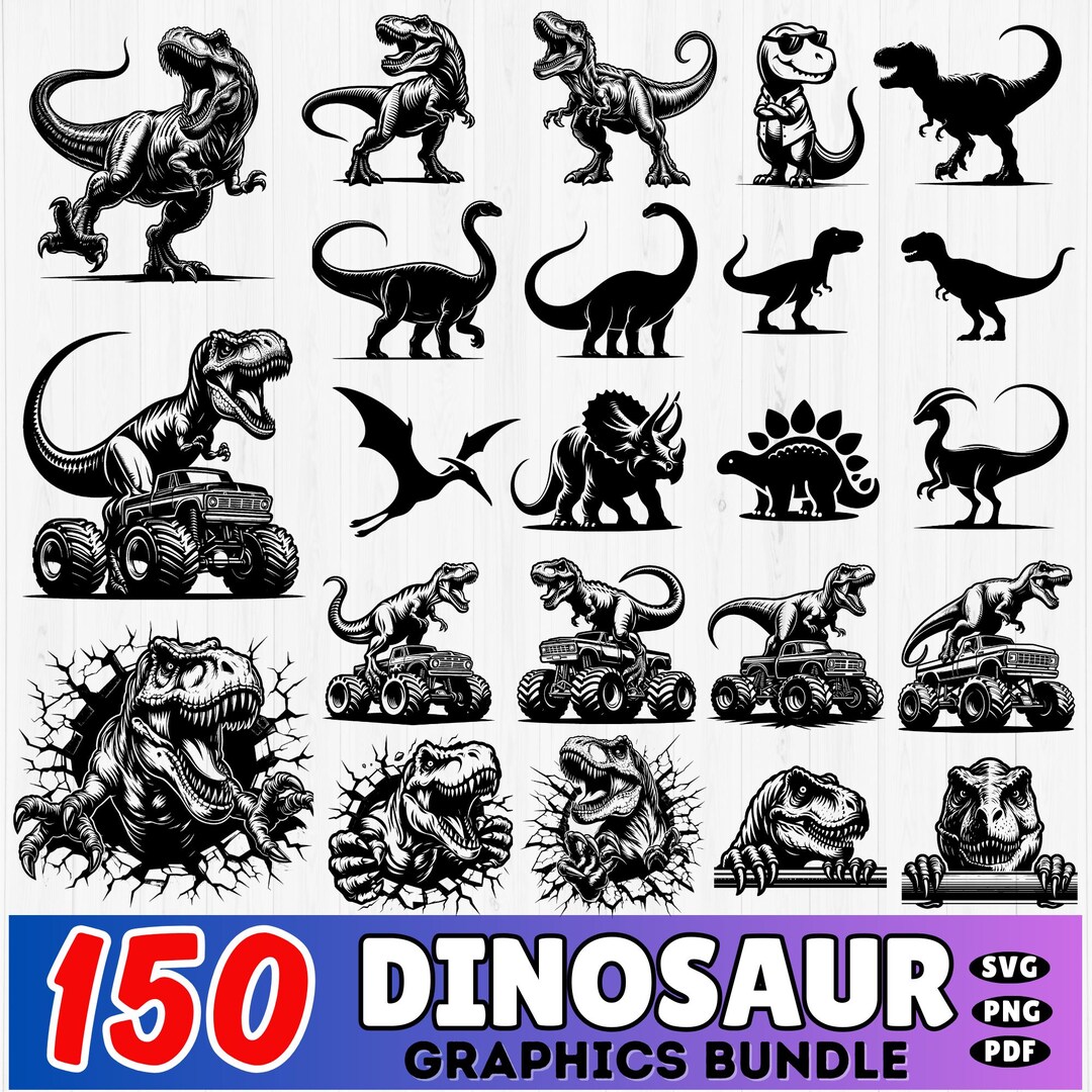 150 Dinosaur SVG Bundle | T-rex, Triceratops, Stegosaurus Cut Files ...