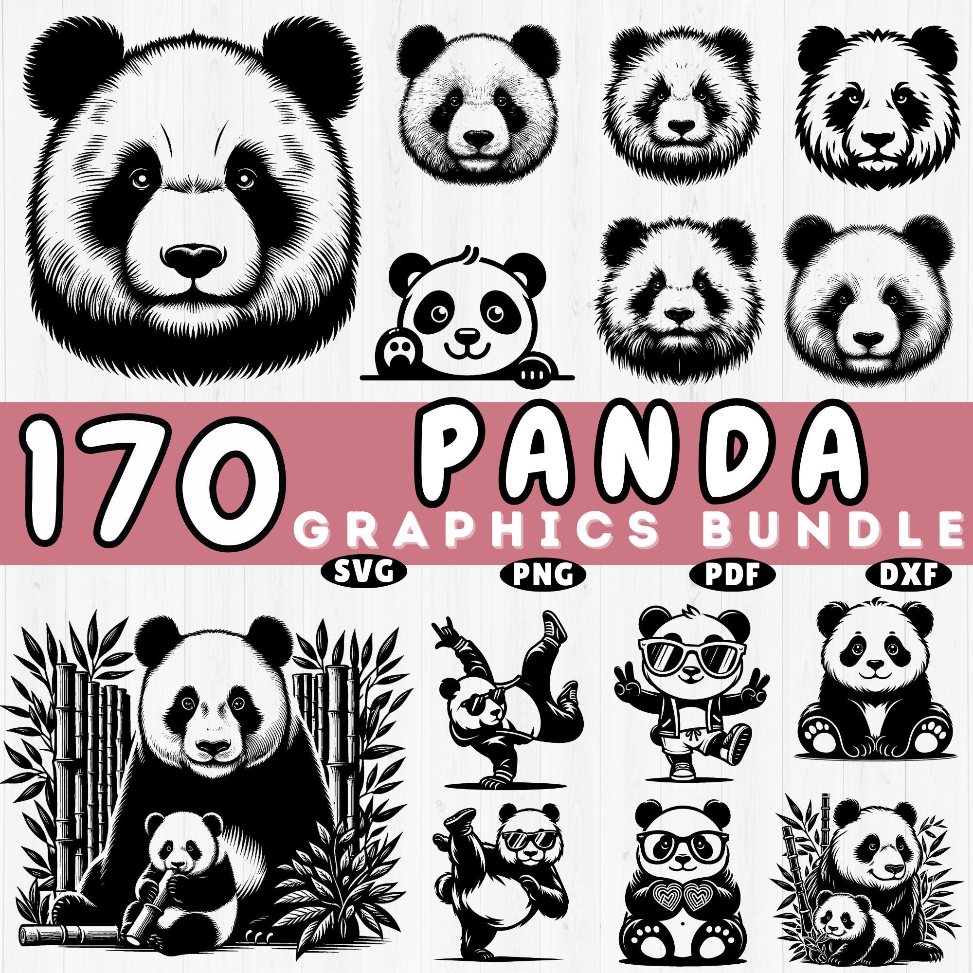 170 Panda Laser Engraving SVG Bundle: Animal Line Art, Laser Cut Files ...