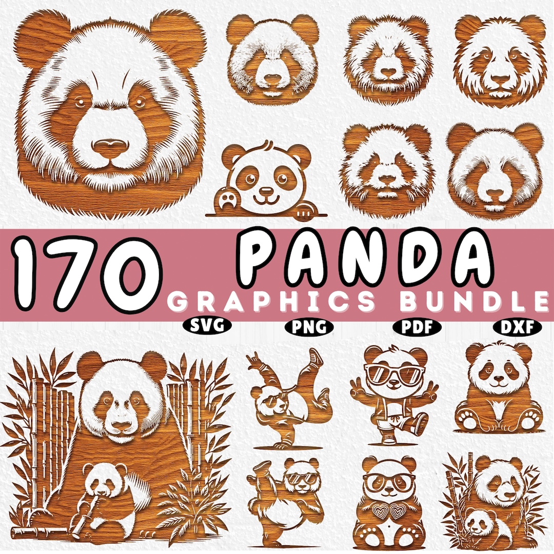 170 Panda Laser Engraving SVG Bundle: Animal Line Art, Laser Cut Files ...