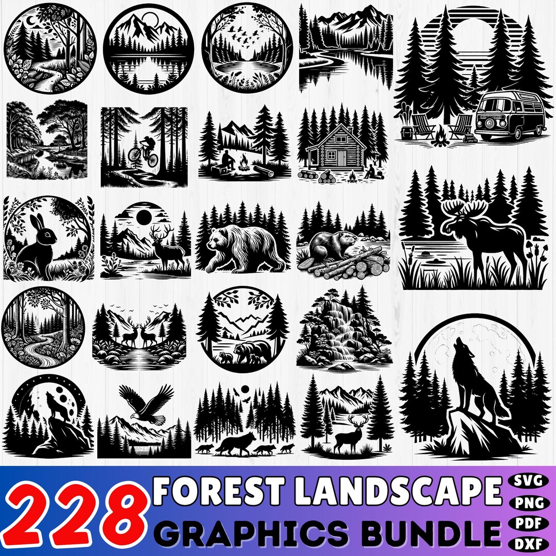 228 Forest Landscape SVG Bundle | Mountain, Tree, Nature Clipart ...