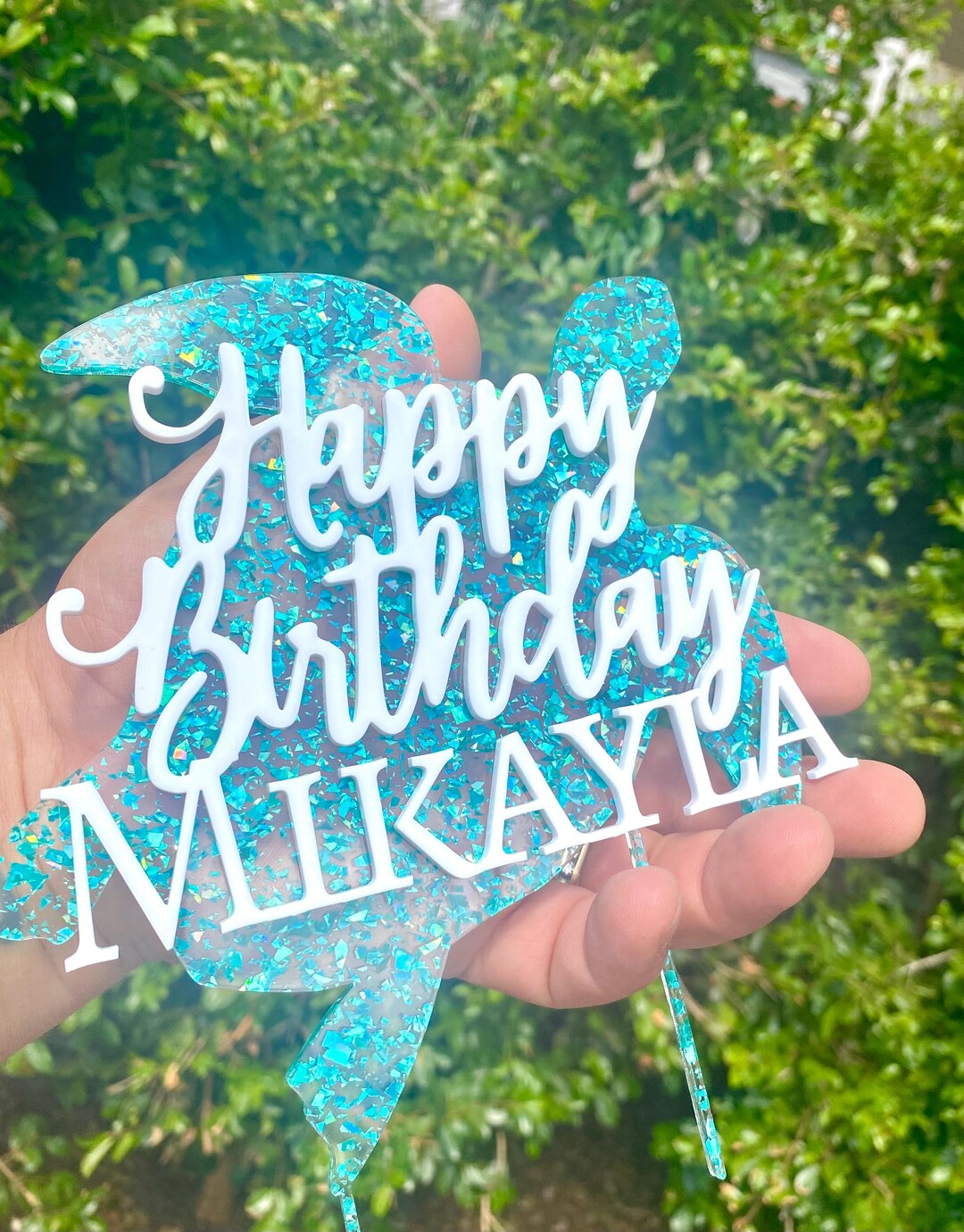 Custom Turtle Acrylic Cake Topper: Double Layered, Personalized ...