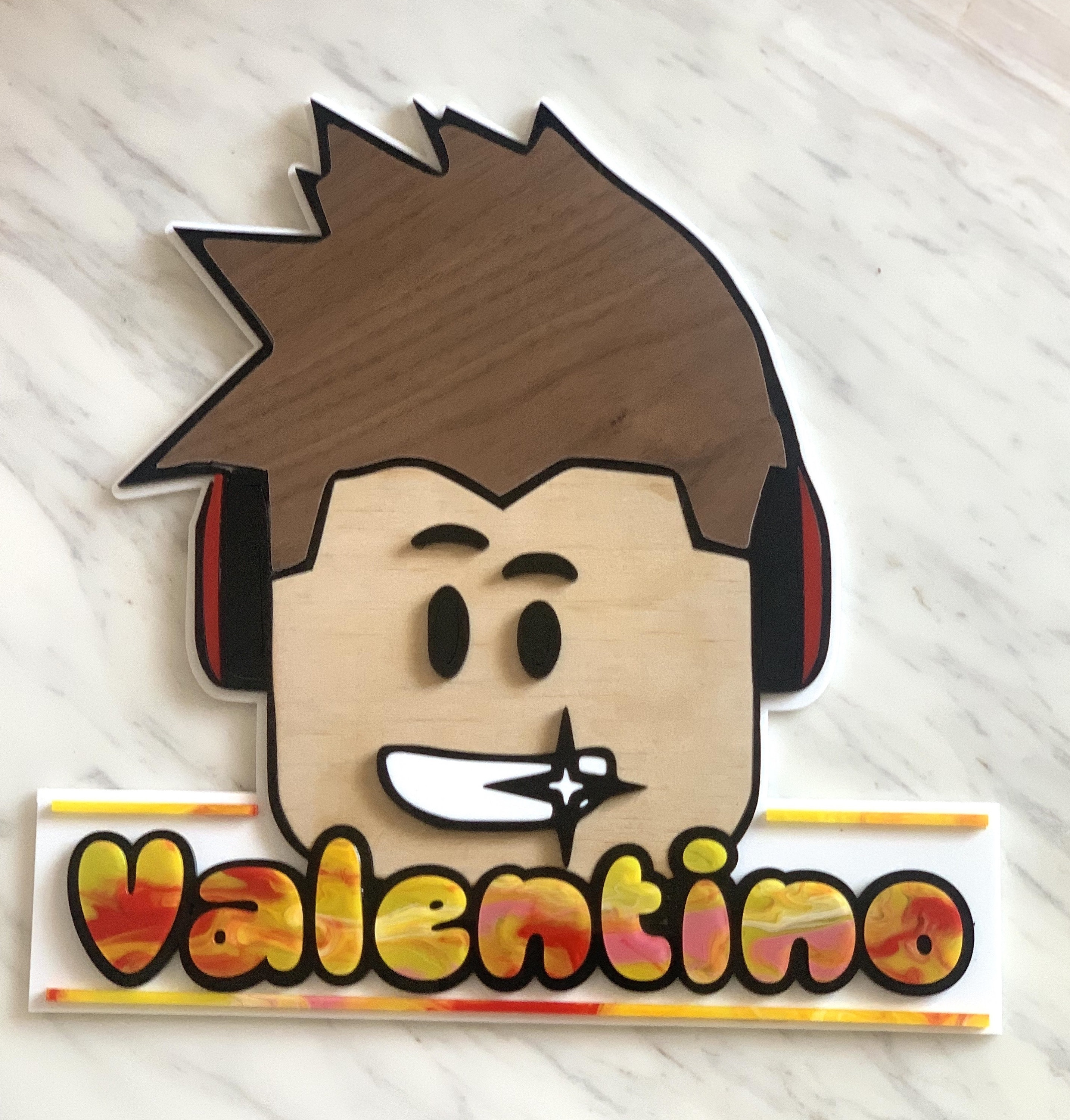 Personalized Roblox Birthday Sign: Layered Acrylic & Walnut Plaque - Etsy