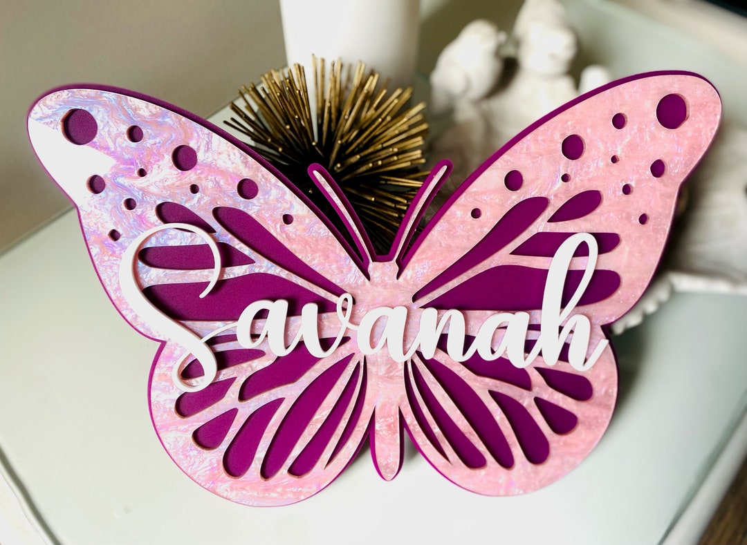 Butterfly Name Sign Personalised Wall Name Sign Pink Kids & Nursery ...