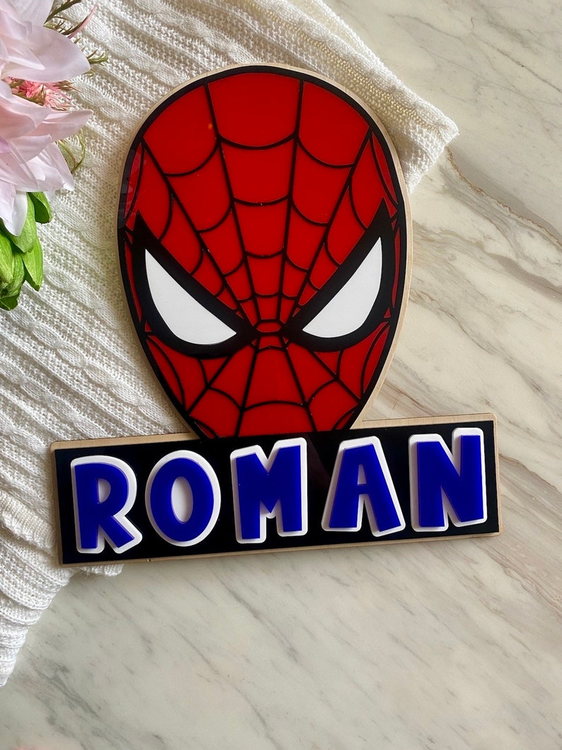Spiderman Name Sign Personalised Gift Wall Name Sign Kids Bedroom Decor ...