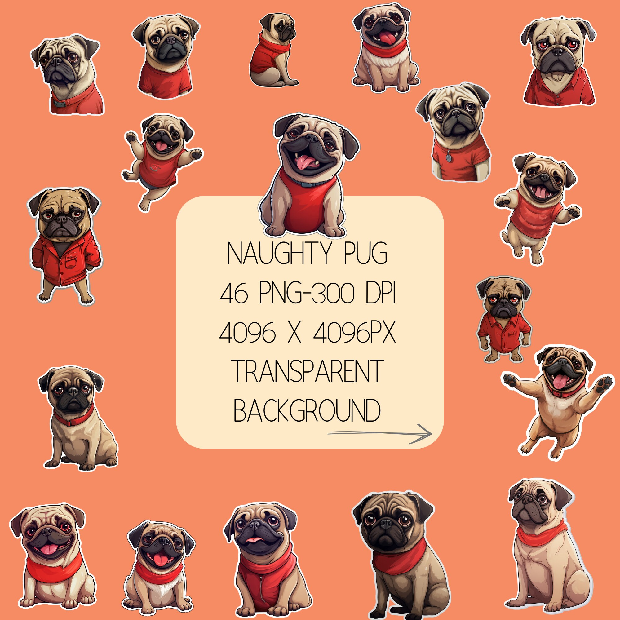 Pug Clipart Set: Cute Pug in Kawaii Style - Perfect for Card Making and ...