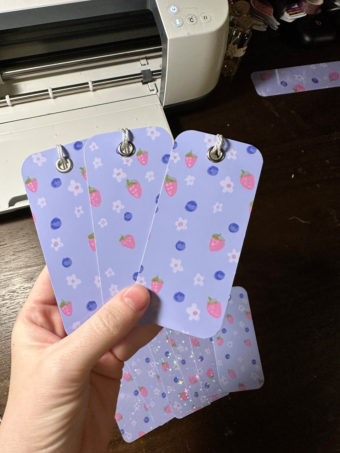 Strawberry and Blueberry Glitter Mini Bookmarks, Summer Fruit Bookmarks ...
