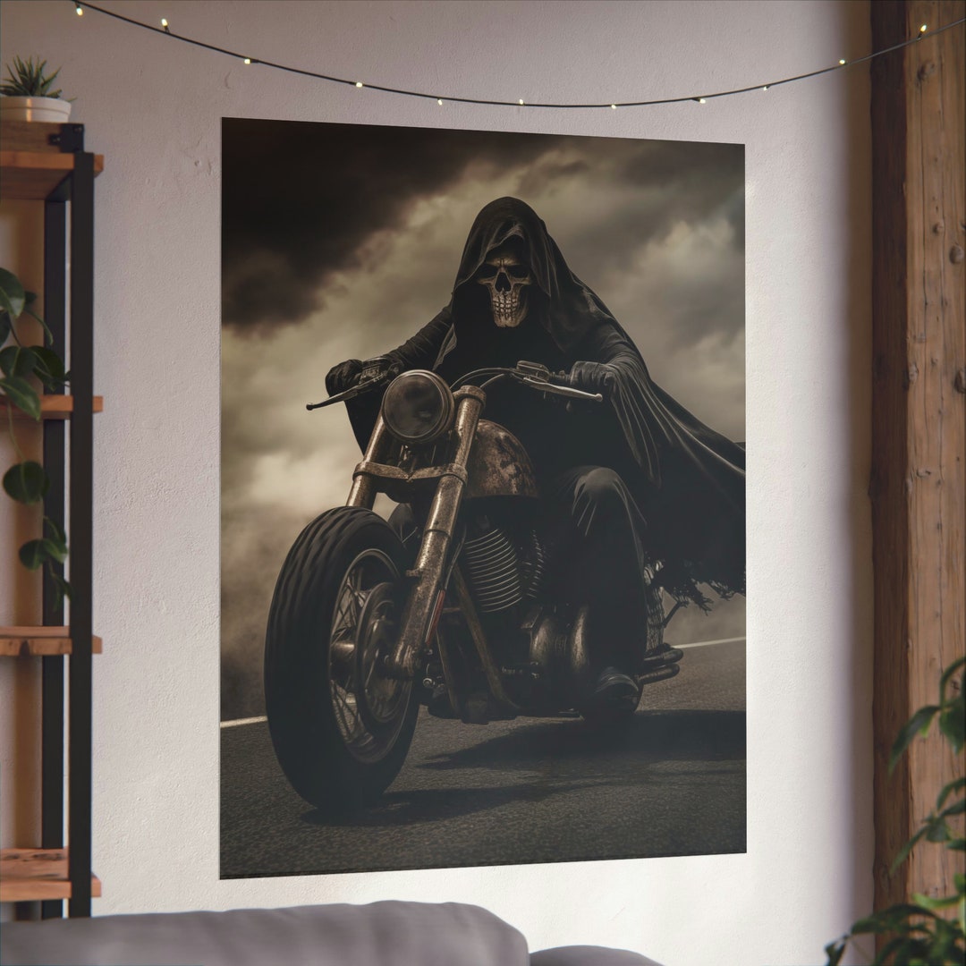 Grim Reaper Motorcycle Unframed Print, Wall Art, Poster Print, Man Cave ...