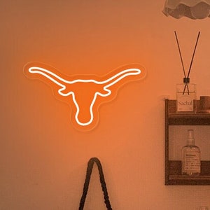 Texas Longhorn Neon Sign: College Dorm Decor, Western LED Light - Etsy