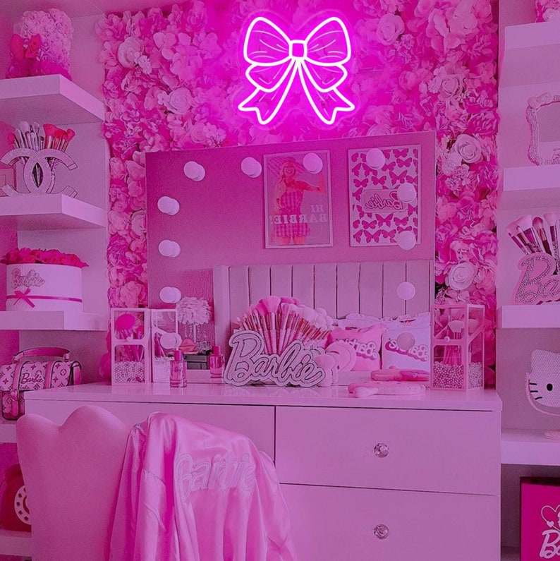Pink Bow LED Neon Sign: Coquette Room Decor - Etsy
