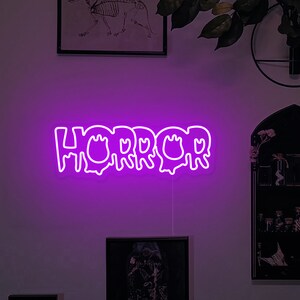 HORROR Neon Sign, Gothic Decor, Movie Room Display Gift for Horror ...