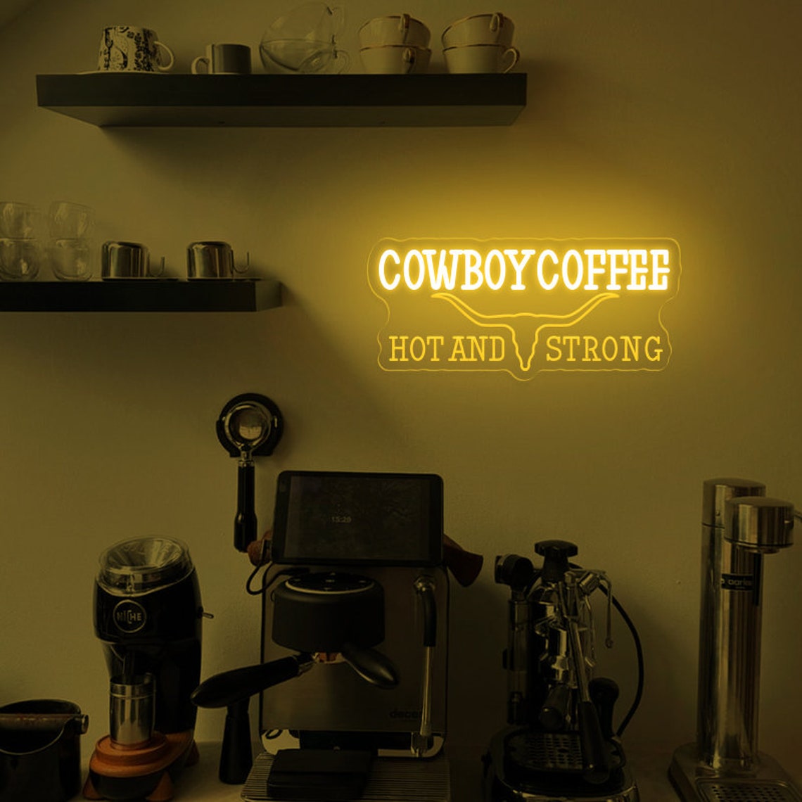 Cowboy Coffee Sign Hot and Strong Neon Sign Country Western Cowboy Sign ...