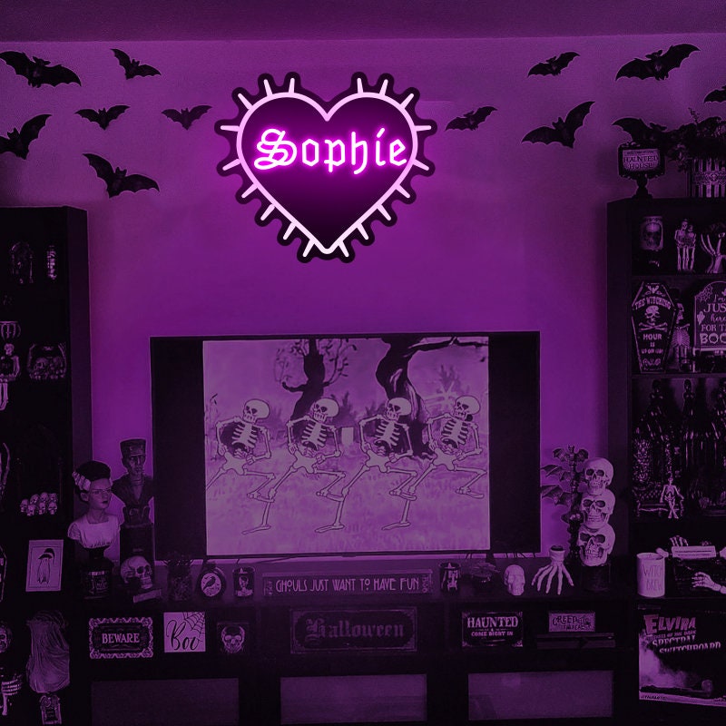 Custom Creepy Name Sign, Witchy Heart Thorns Decor, Custom Name Neon ...