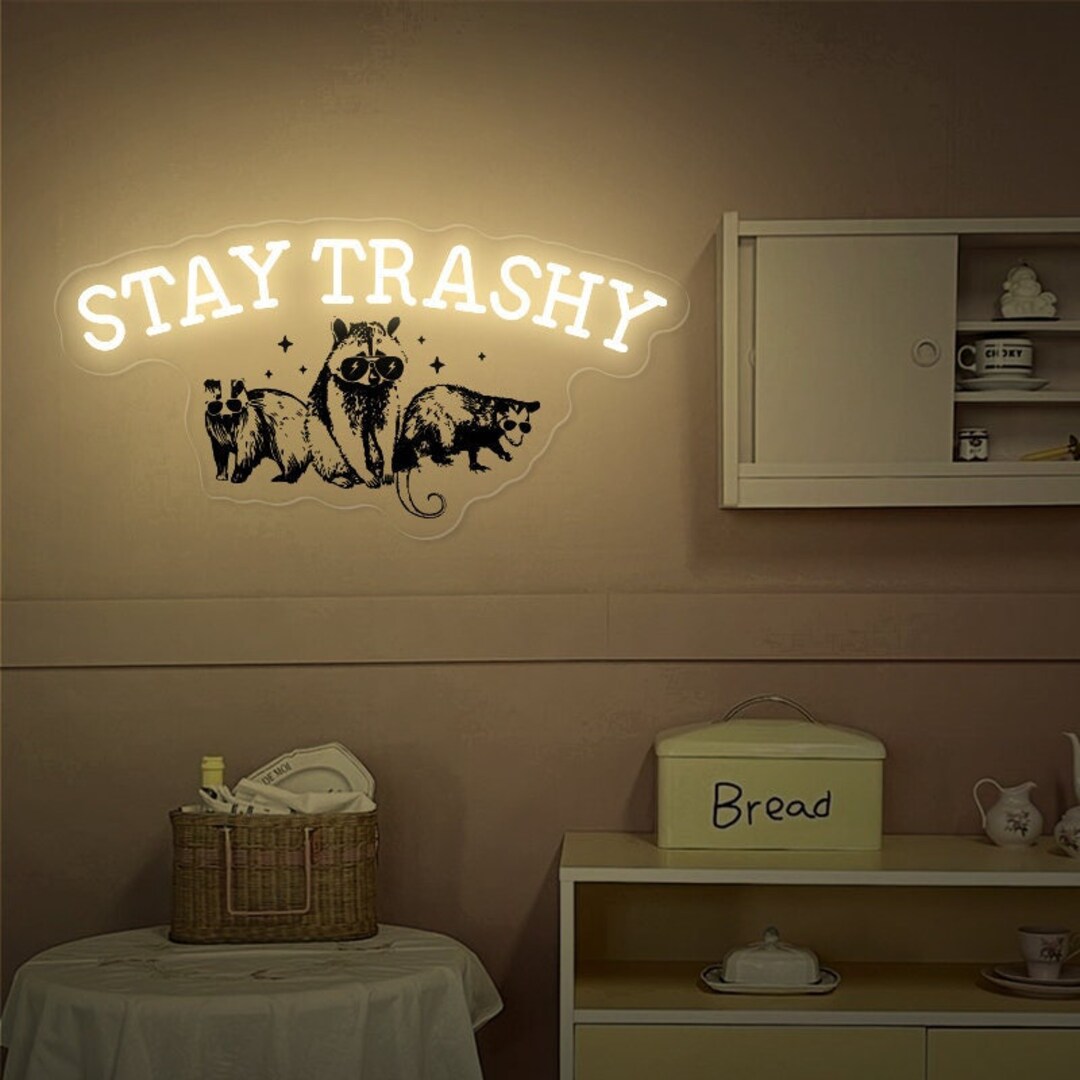 Stay Trashy Neon Sign Funny Raccoon Decor Funny Animals Sign Raccoons ...