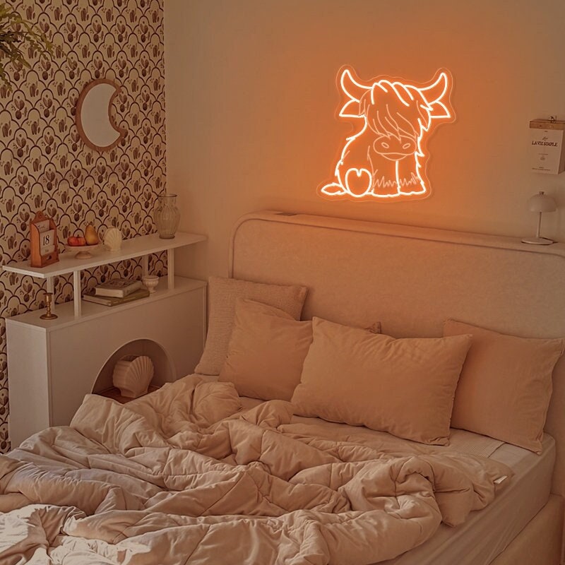 Cute Highland Cow Sitting Neon Sign Baby Cow Sign Cute Cow Decor Kid ...