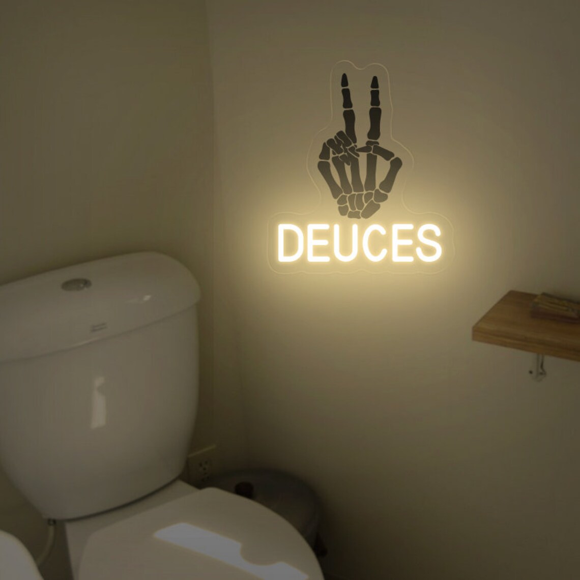 Deuces Neon Sign Skeleton Hand Sign Funny Bathroom Sign Gothic Home ...