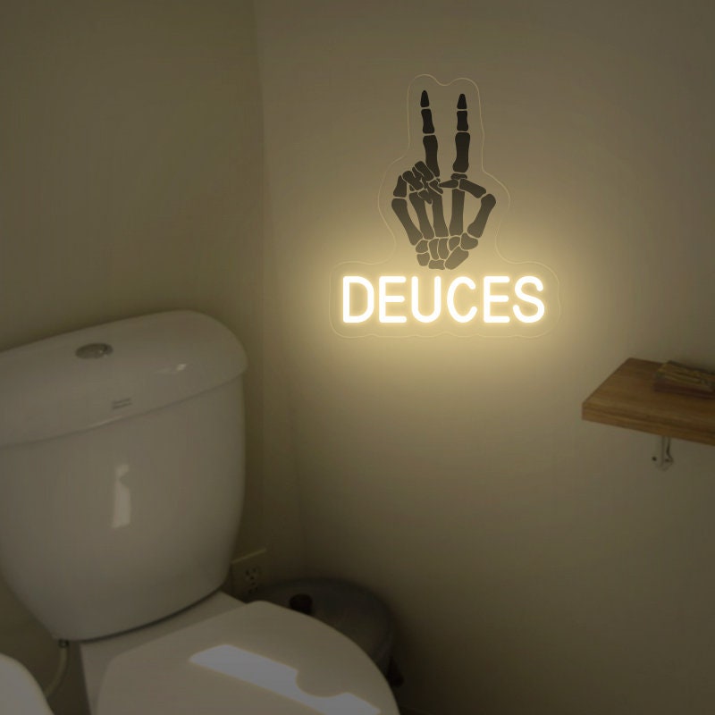 Deuces Neon Sign Skeleton Hand Sign Funny Bathroom Sign Gothic Home Decor Humor Guest Bathroom ...