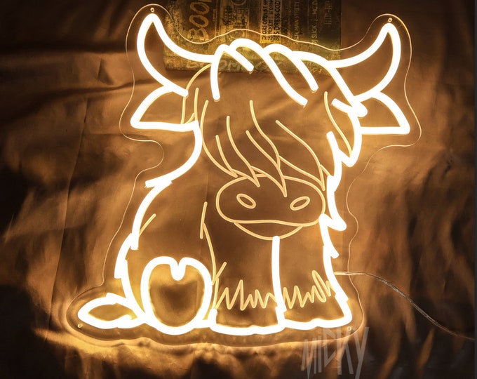 Highland Cow Neon Sign, Cute Cow Animal Neon Light for Kids Nursery ...