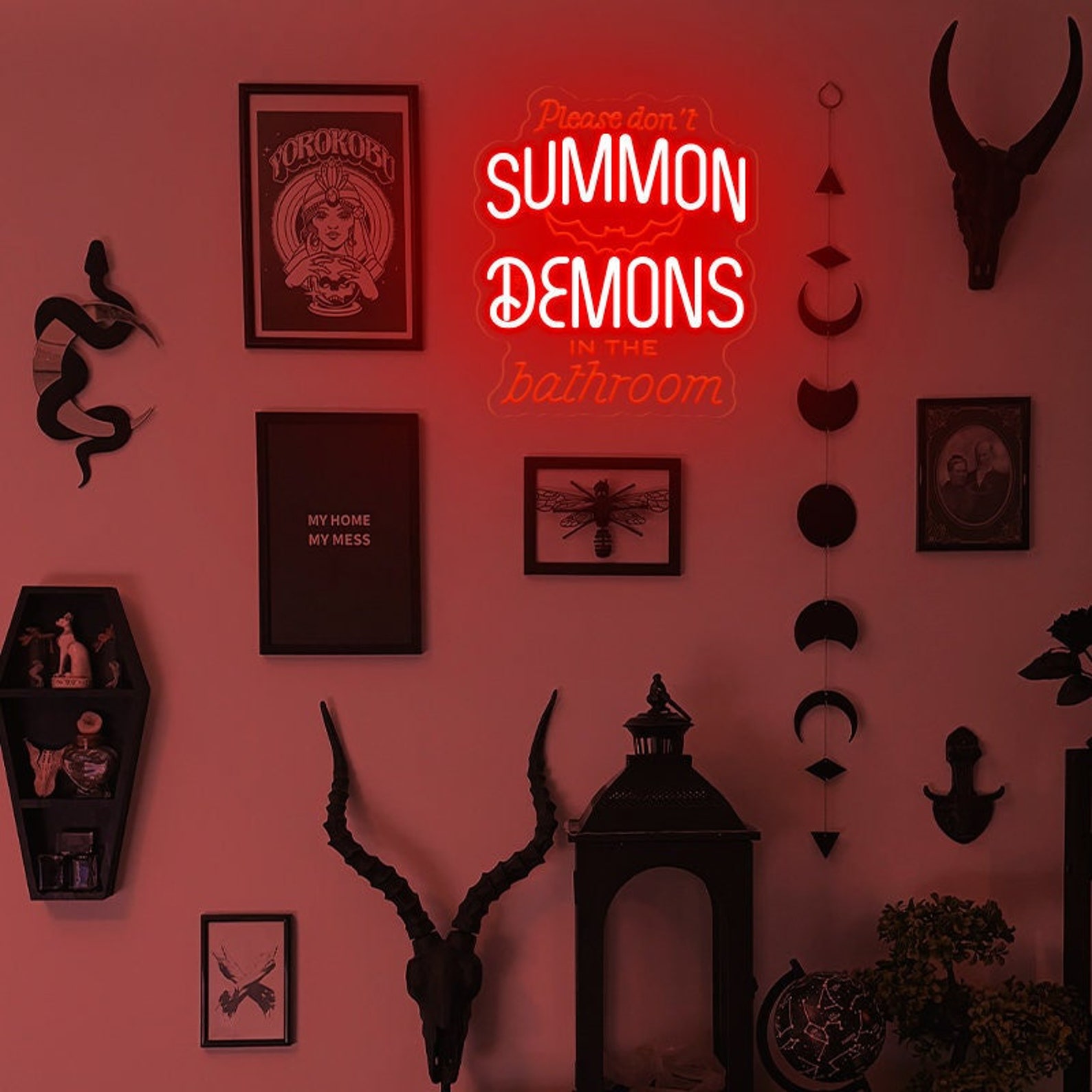 Please Don't Summon Demons in the Bathroom Neon Sign| Spooky Sign ...