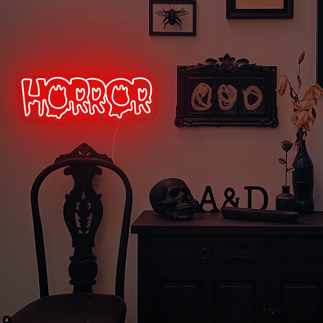 HORROR Neon Sign, Gothic Decor, Movie Room Display Gift for Horror ...
