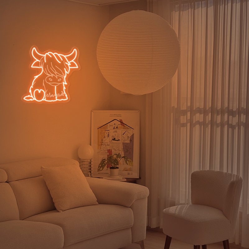 Cute Highland Cow Sitting Neon Sign Baby Cow Sign Cute Cow Decor Kid ...