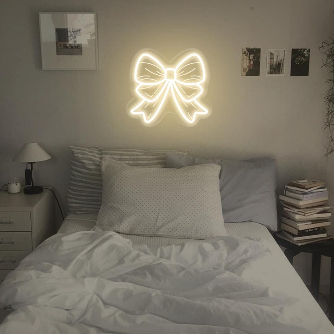 Pink Bow LED Neon Sign: Coquette Room Decor - Etsy