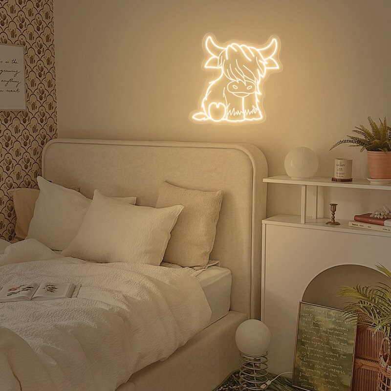 Cute Highland Cow Sitting Neon Sign Baby Cow Sign Cute Cow Decor Kid ...