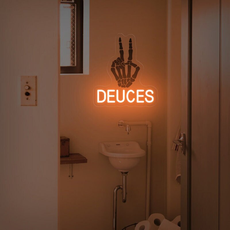 Deuces Neon Sign Skeleton Hand Sign Funny Bathroom Sign Gothic Home ...