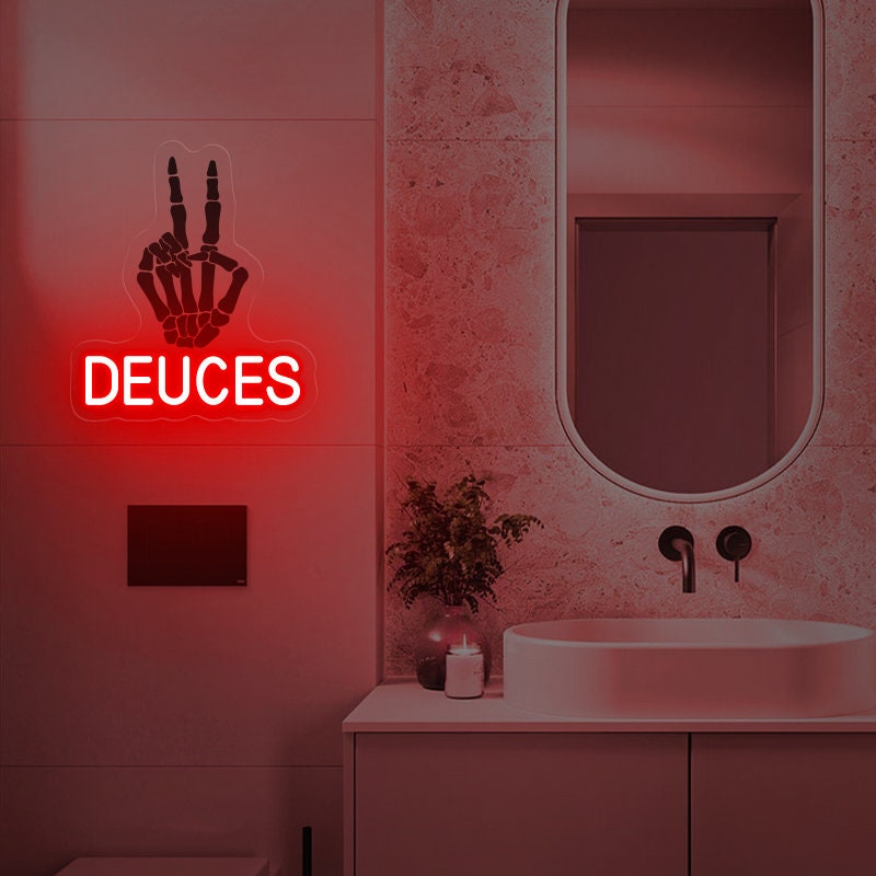 Deuces Neon Sign Skeleton Hand Sign Funny Bathroom Sign Gothic Home ...